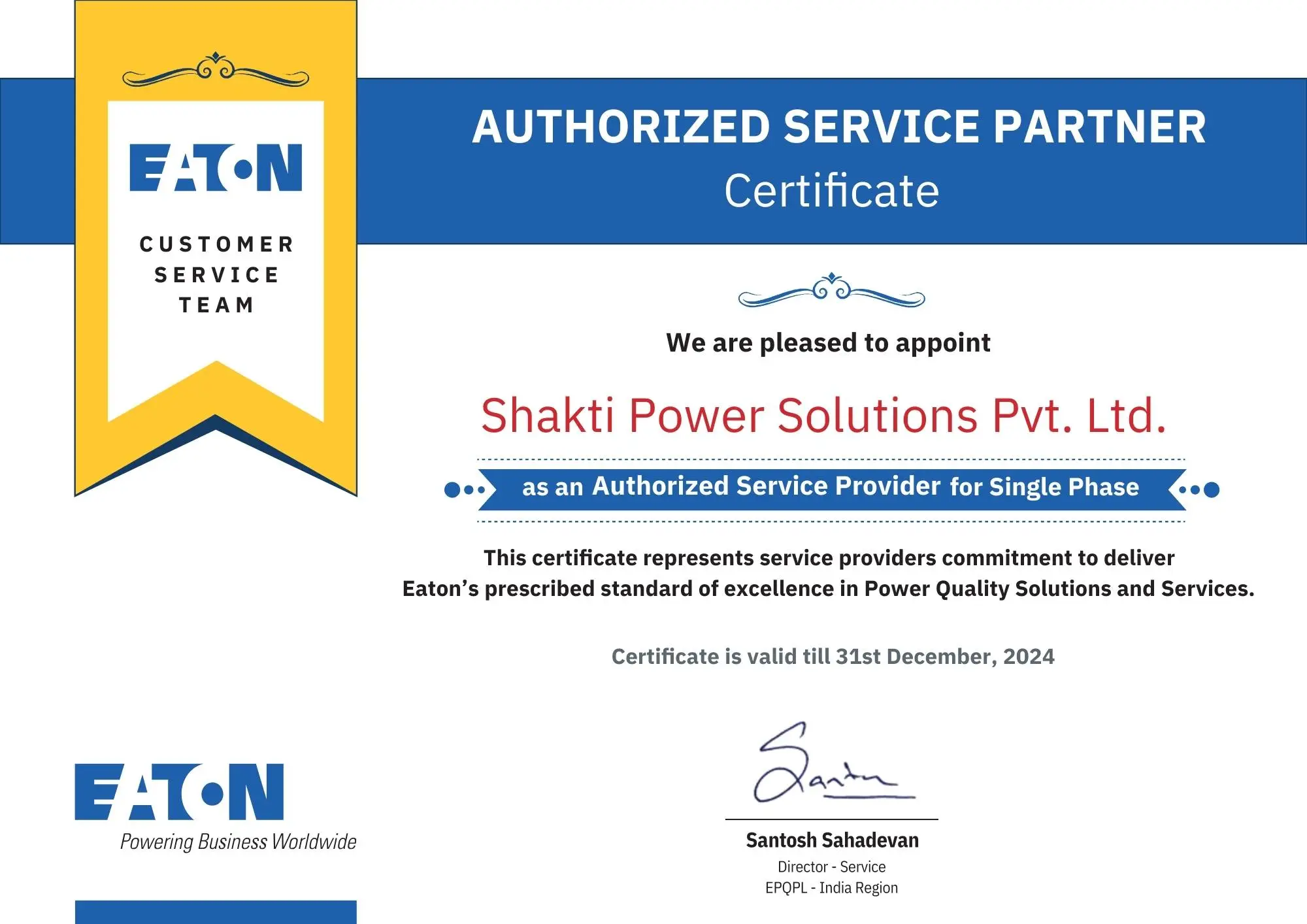 Certifications | Shakti Power Solutions